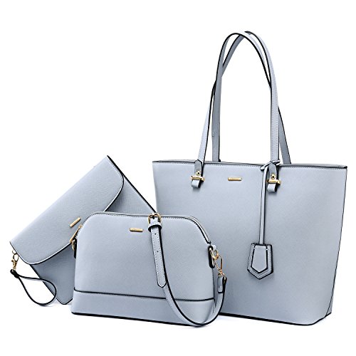 Handbags for Women Tote Bag Shoulder Bags Fashion Satchel Top Handle Structured Purse Set Designer Purses 3PCS PU Stand Gift Light Blue