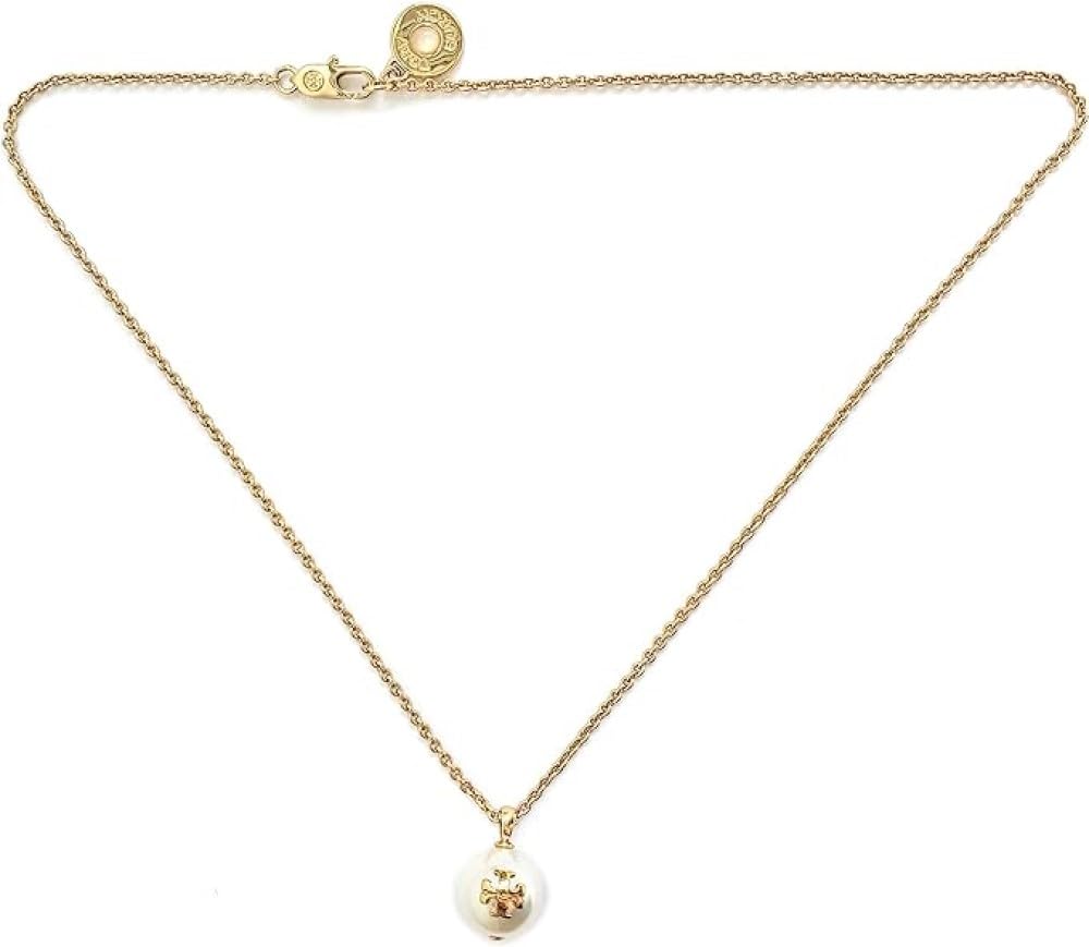 Tory Burch 143338 Tory Gold Tone Pearl Logo Rope Women's Necklace