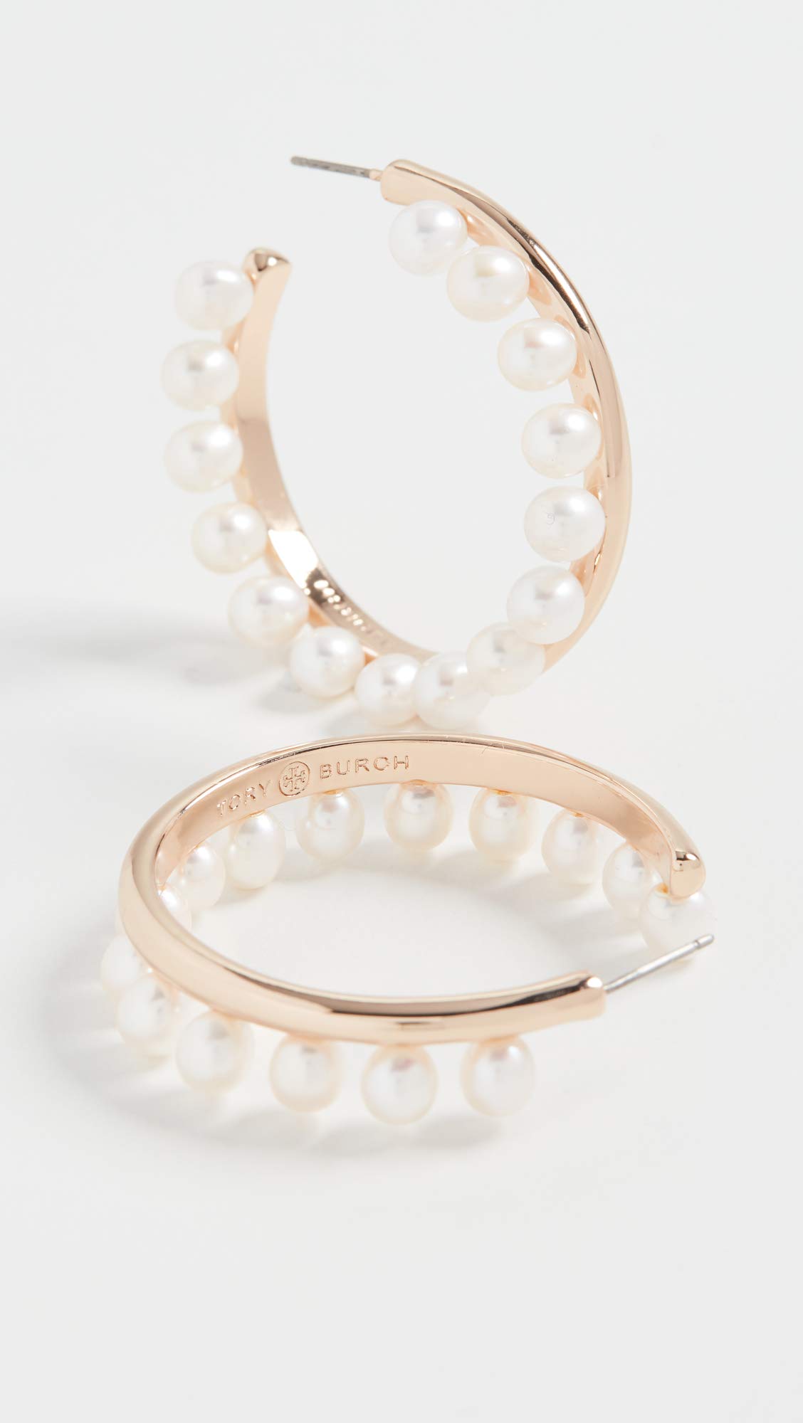 Tory Burch Women's Pearl Fringe Hoops, Tory Gold/Pearl, One Size