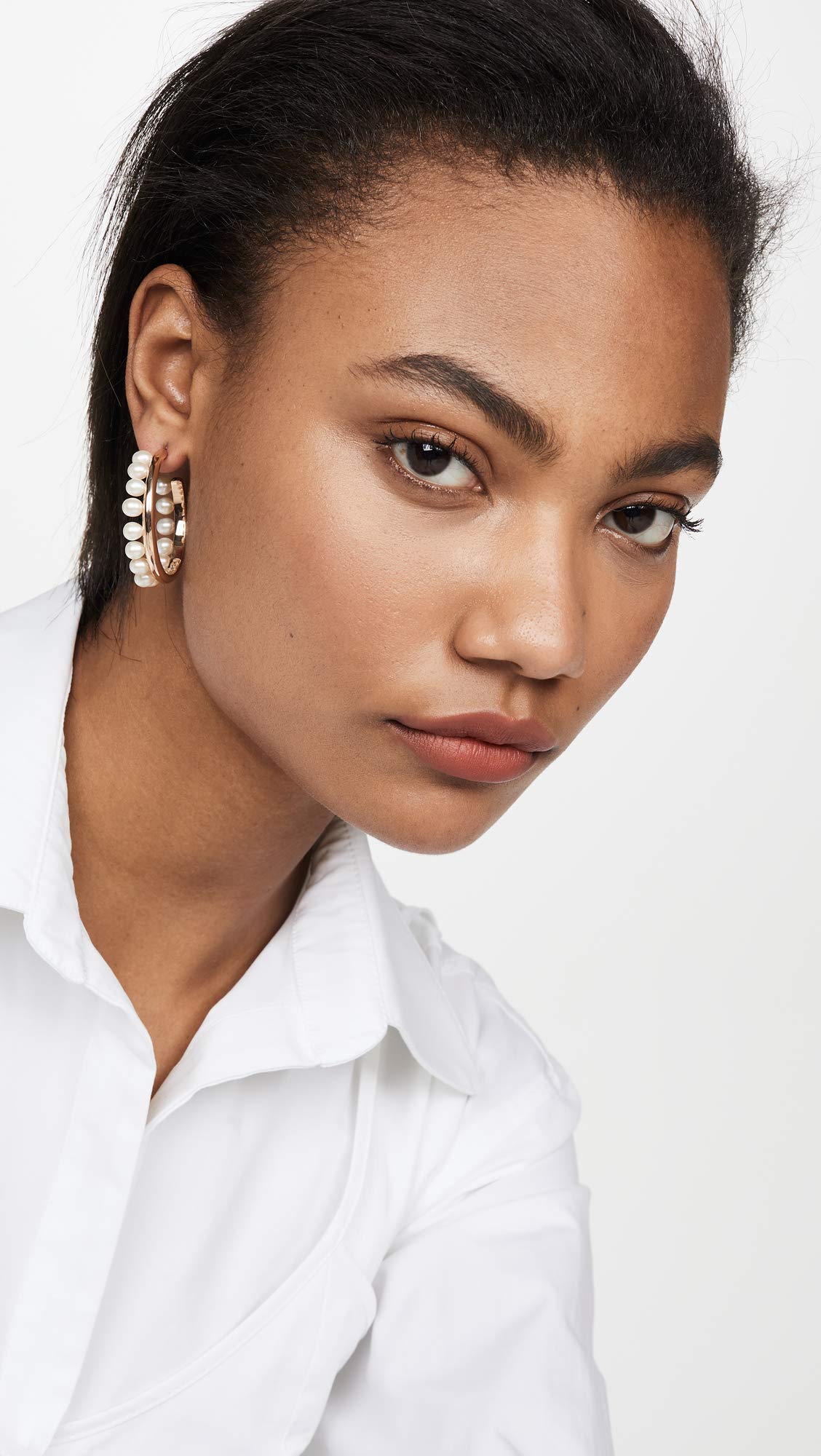 Tory Burch Women's Pearl Fringe Hoops, Tory Gold/Pearl, One Size