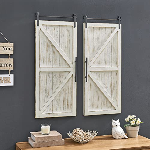 FirsTime & Co. White Carriage Barn Door Wall Plaque 2-Piece Set, Large Vintage Decor for Living Room, Bedroom, Home Office, Wood, Farmhouse, 28 x 34 inches