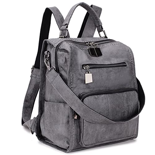 RAVUO Women Backpack Purse, Ladies PU Leather Casual Shoulder Bag mini Backpack Three Ways to Carry Grey