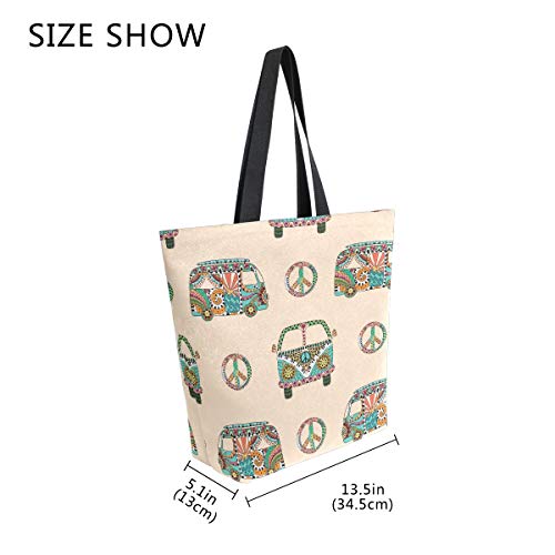 Women Top Handle Handbags Shoulder Tote Bag Colorful Hippie Camper Bus Tote Washed Canvas Purses Bag