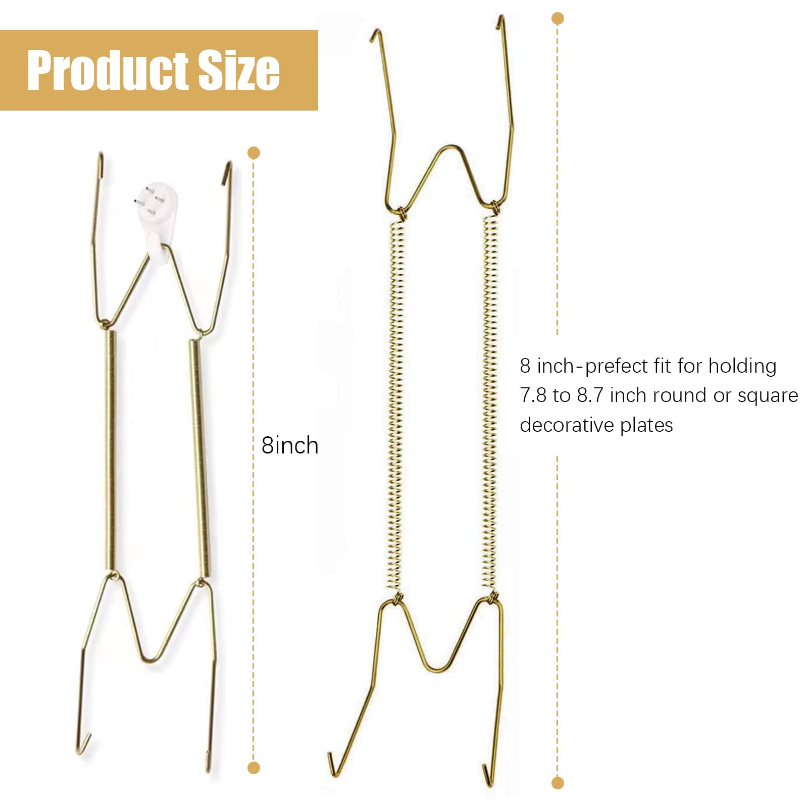 DUNPUTE 10 Pack Plate Hangers, Invisible Plate Hangers Golden Stainless Decorative Wire Plate Hangers for Decorative Plates and Antique Plates (Gold, 8 Inch)