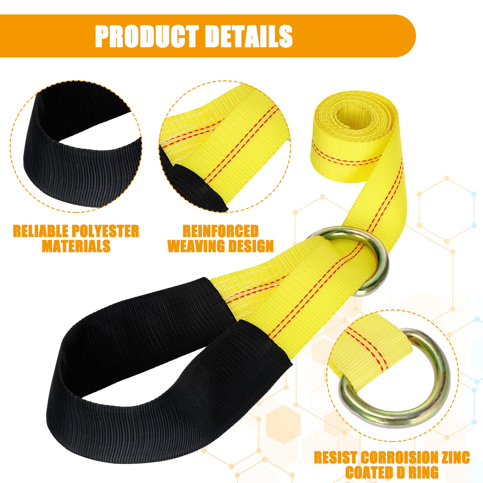 Windyun 12 Pack Tow Truck Straps Lasso Wheel Lift Straps Lasso Tow Strap with D Ring 11, 000 Lbs Break Strength Auto Tie Down Auto Hauler for Trailer Truck Tie