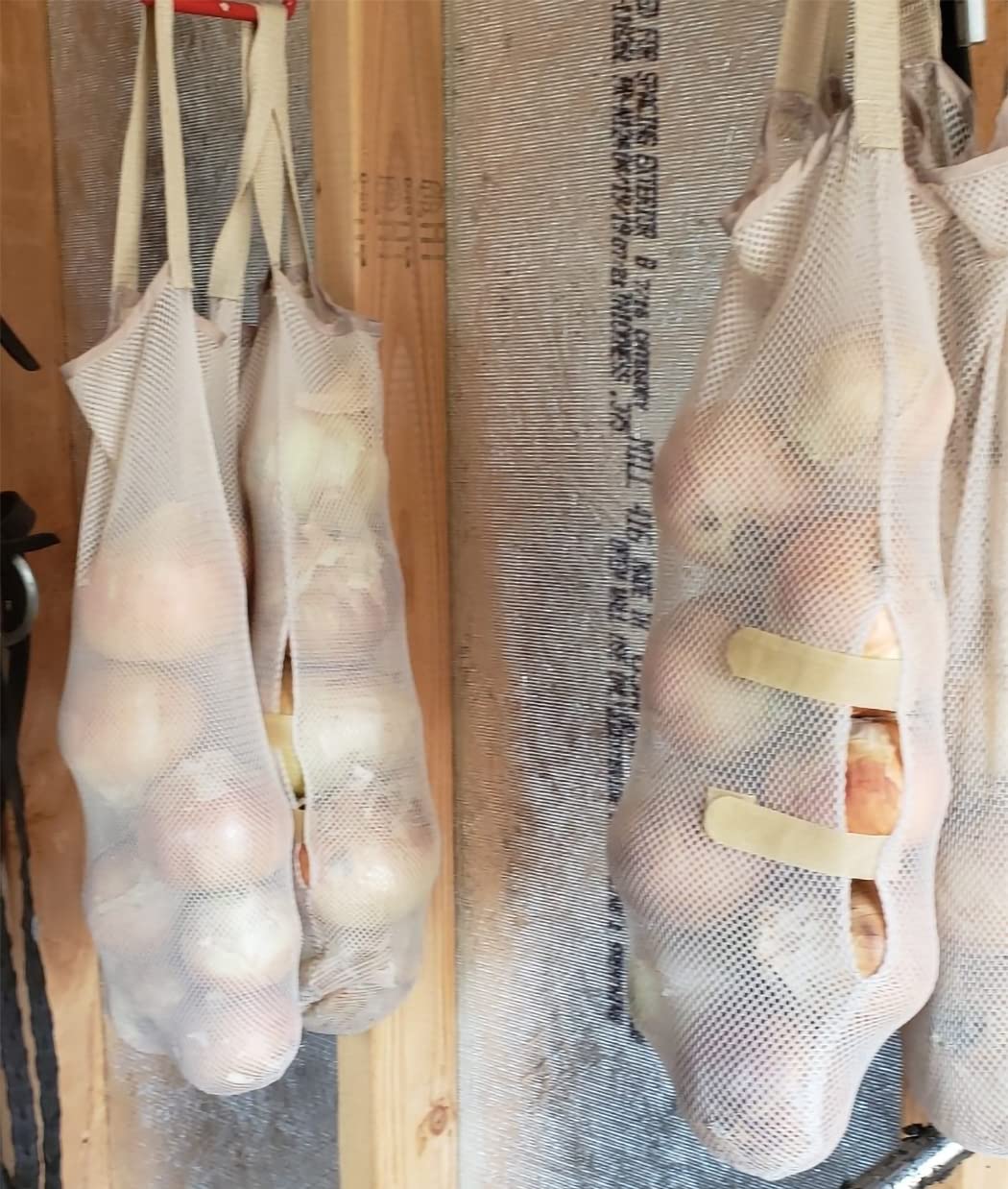 AHYUAN Hanging Mesh Storage Bags 5 Pack Onion Bags Mesh Garlic Net Bags Potatoes Bags Long and Large Reusable Net Storage Produce Bags for Fruit Veggies Garbage Bag for Home RV Camper Storage