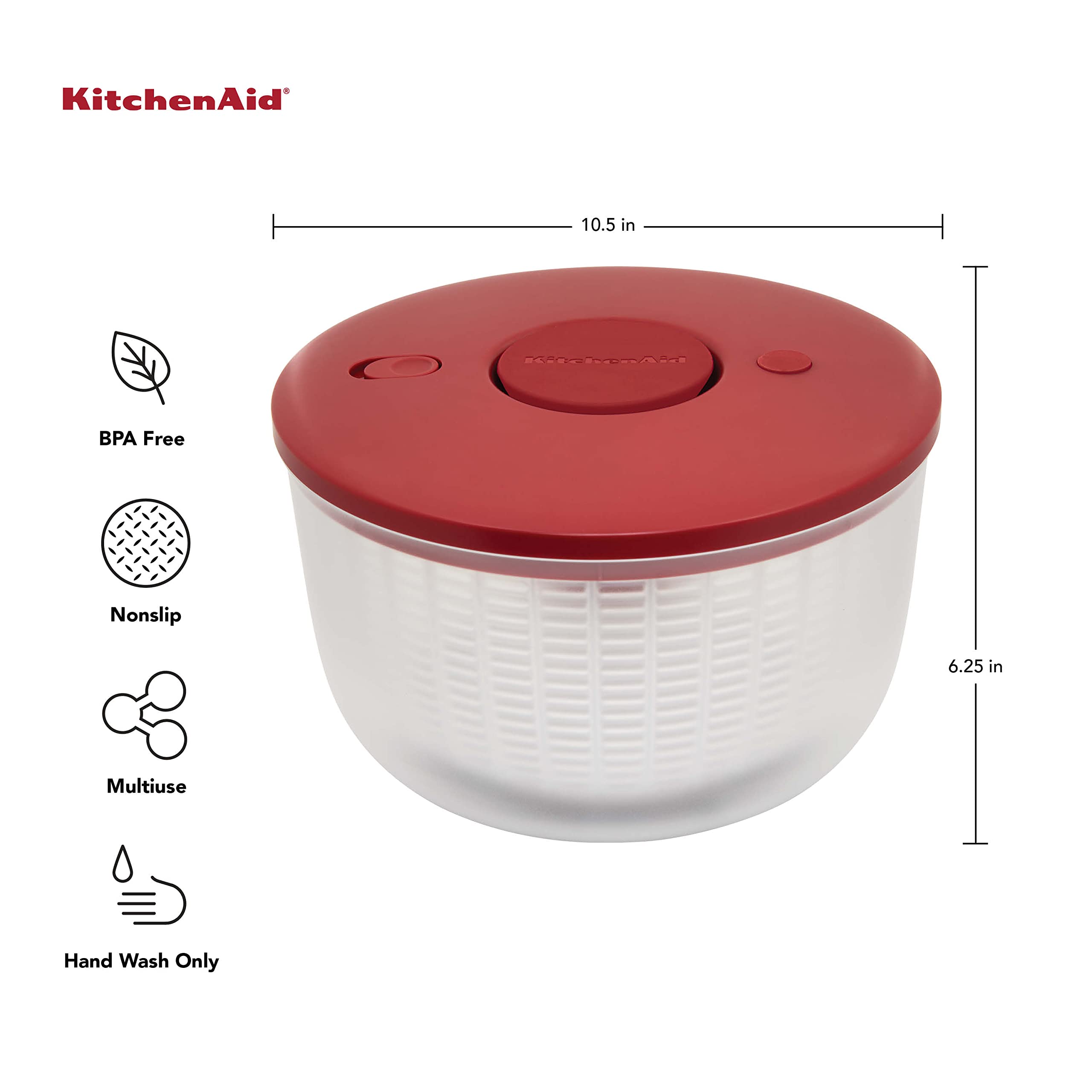 KitchenAid Universal Salad Spinner with Pump Mechanism and Large Bowl, 7.43 Quart, Empire Red