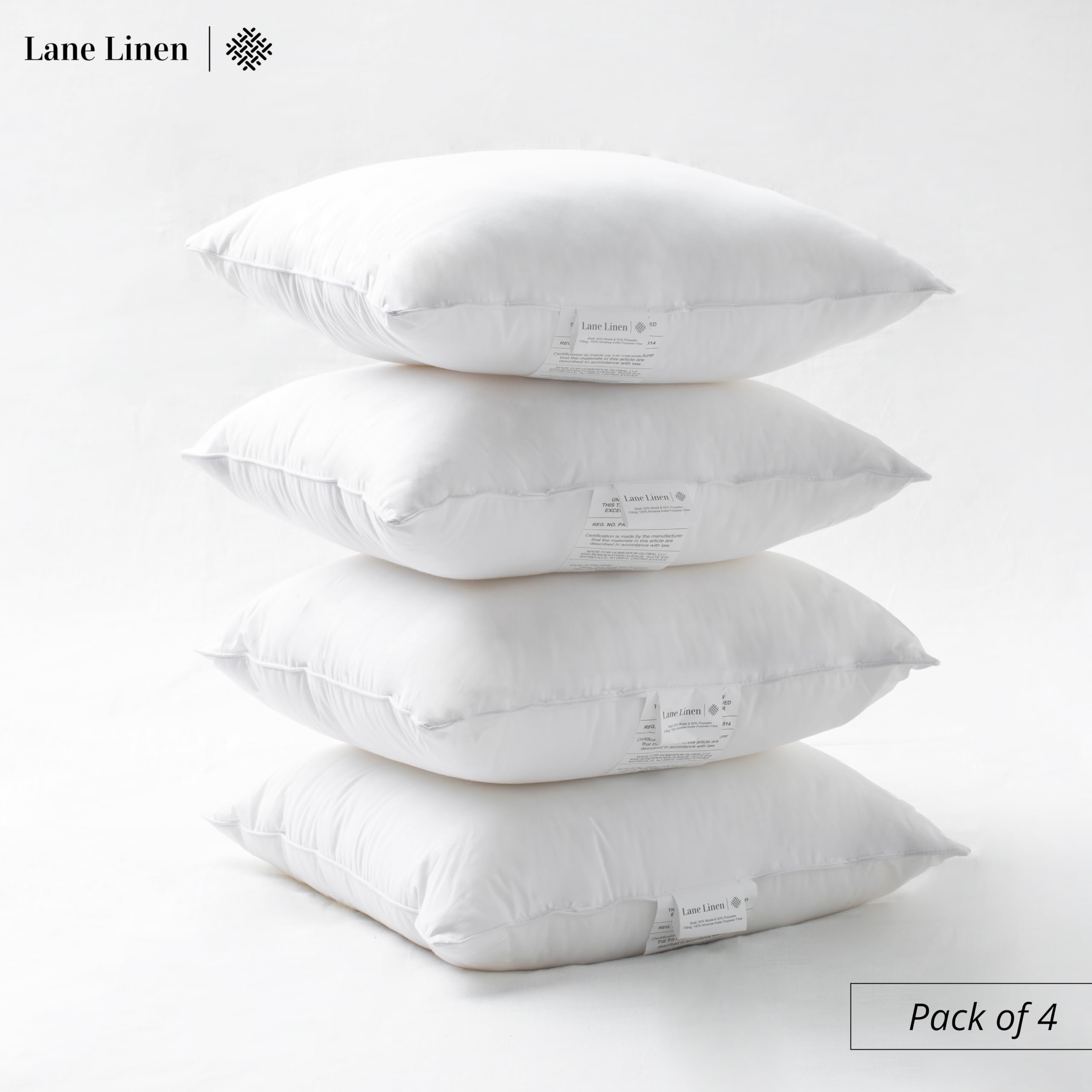 18x18 Pillow Inserts Pack of 4 - White Throw Pillows, Throw Pillow Inserts for Decorative Pillow Covers, Throw Pillows for Bed, Couch Pillows for Living Room, Throw Pillows for Couch, Fluffy Pillows