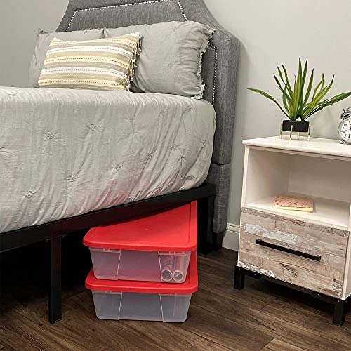 Homz 3421CLRDDC.02 Large 41 Quart Clear Plastic Under Bed Stackable Holiday Storage Container with Red Snap Lock Lid, 2 Pack