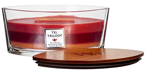 WoodWick Trilogy Autumn Harvest - Apple Basket, Spiced BlackBerry, Pumpkin Butter Scented Crackling Wooden Wick Candle in Glass Vessel