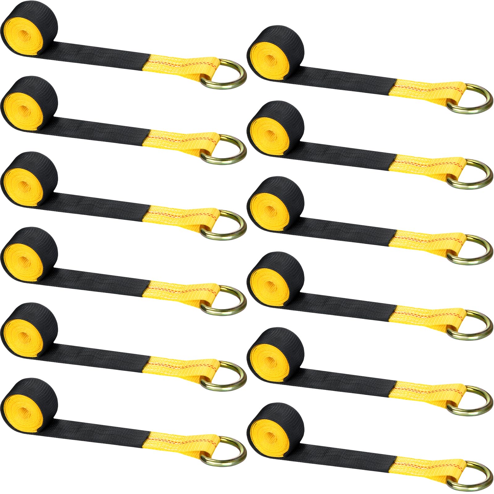 Windyun 12 Pack Tow Truck Straps Lasso Wheel Lift Straps Lasso Tow Strap with D Ring 11, 000 Lbs Break Strength Auto Tie Down Auto Hauler for Trailer Truck Tie