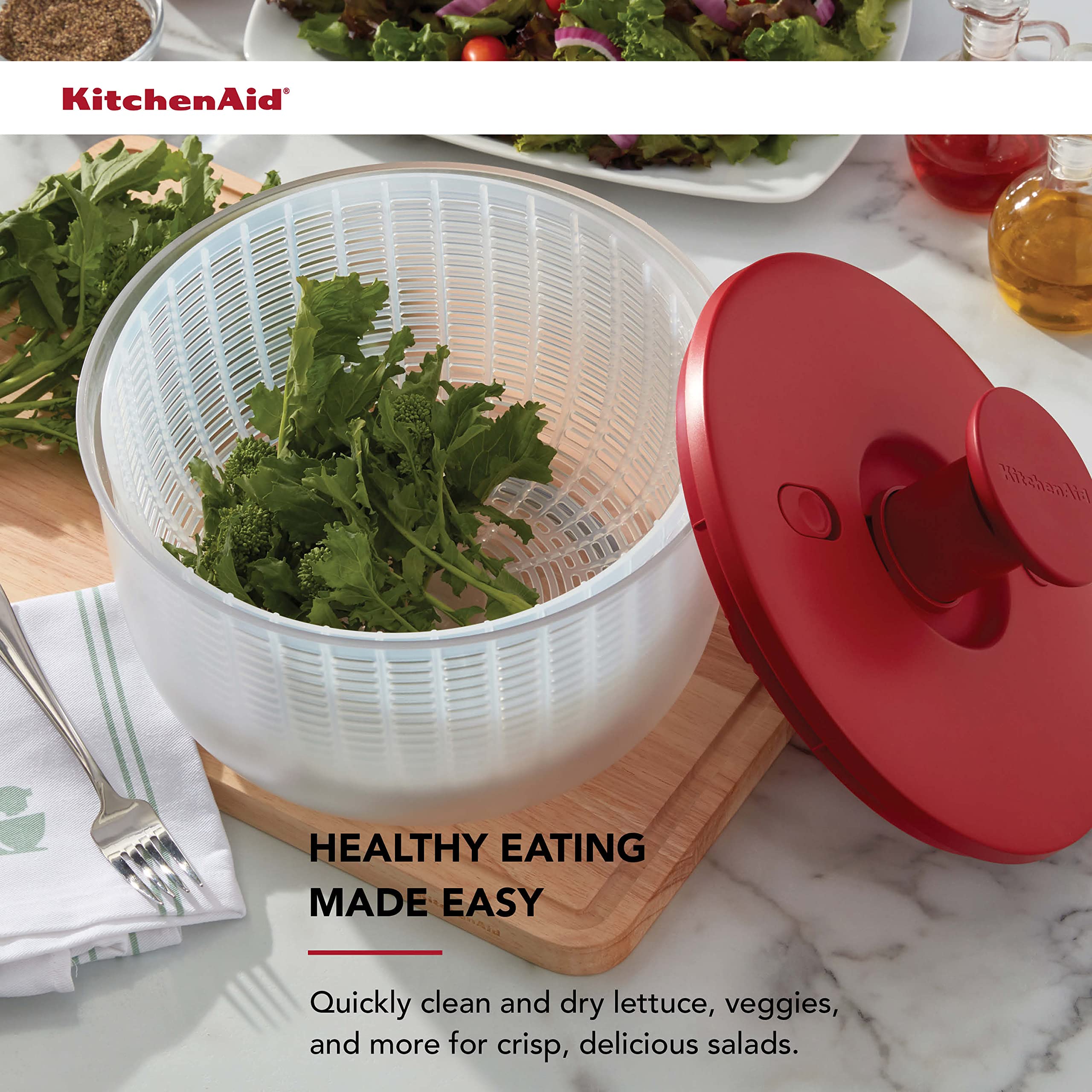 KitchenAid Universal Salad Spinner with Pump Mechanism and Large Bowl, 7.43 Quart, Empire Red
