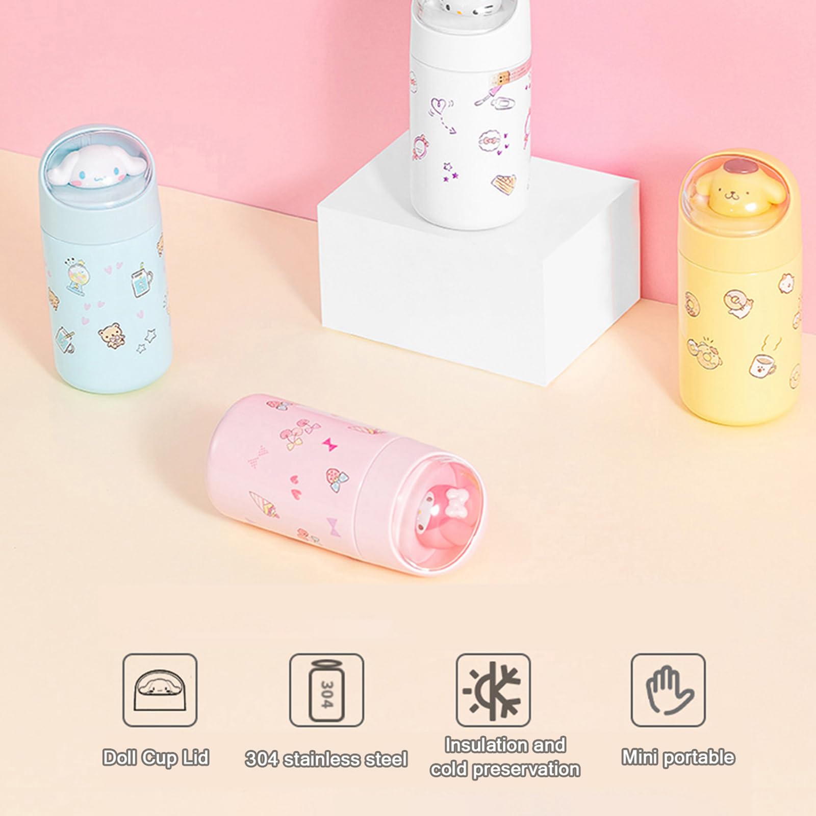 Cute Thermos Mug Kawaii Water Bottle Stainless Steel Vacuum Insulated Bottle for Hot or Cold Drinks Adorable Travel Mug
