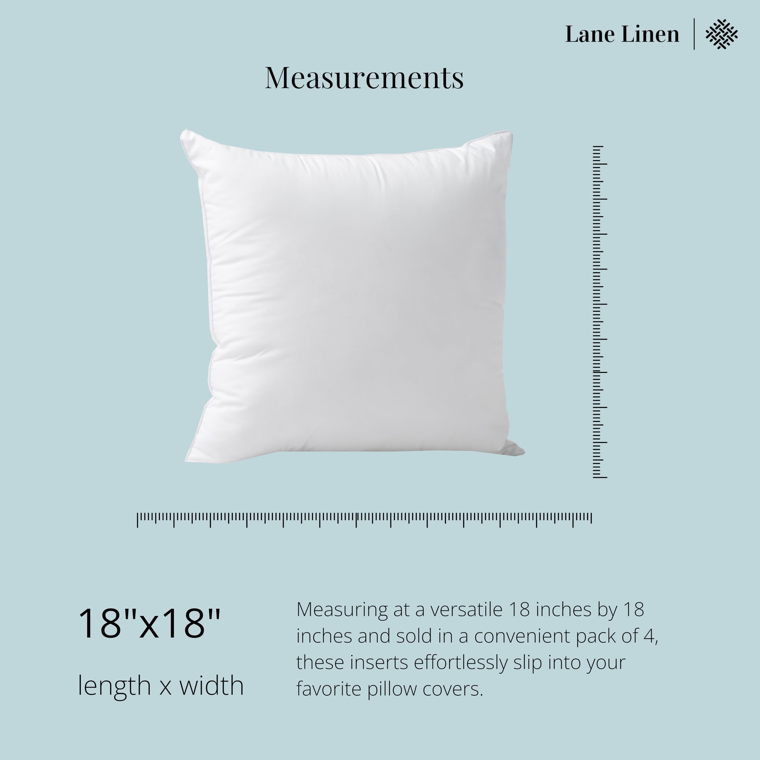 18x18 Pillow Inserts Pack of 4 - White Throw Pillows, Throw Pillow Inserts for Decorative Pillow Covers, Throw Pillows for Bed, Couch Pillows for Living Room, Throw Pillows for Couch, Fluffy Pillows