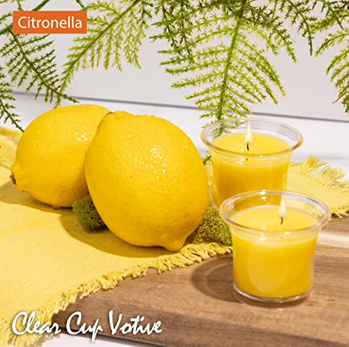 HYOOLA Clear Cup Scented Votive Candles - Citronella - 12 Hour Burn Time - 4 Pack - European Made