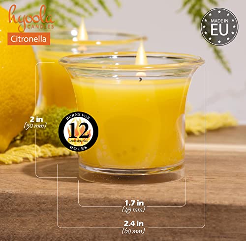 HYOOLA Clear Cup Scented Votive Candles - Citronella - 12 Hour Burn Time - 4 Pack - European Made