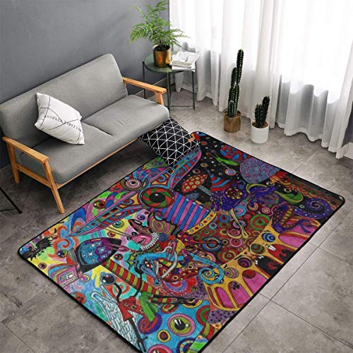 Bedroom Livingroom Sitting-Room Queen Size Area Rug Home Decor - Colorful Psychedelic Trippy Art Floor Pad Rugs Quick Dry Throw Bath Rugs Yoga Mat Non-Slip Throw Rugs Carpet