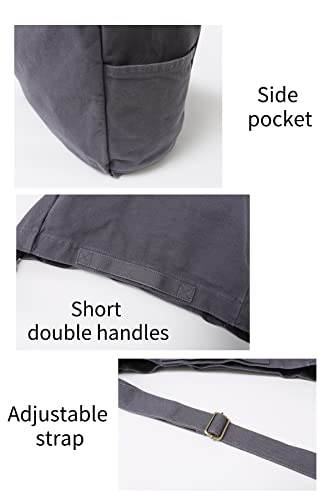 Jeelow 20oz Washed Canvas Tote Shoulder Crossbody Bags Purse Handbag For Men & Women Adjustable Strap
