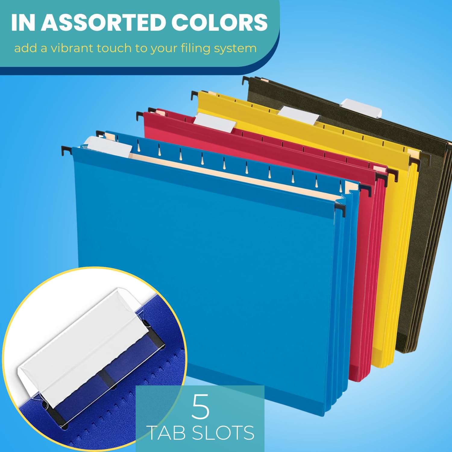 1InTheOffice Poly Expanding Hanging File Folders, Letter Size, Assorted,10/Pack