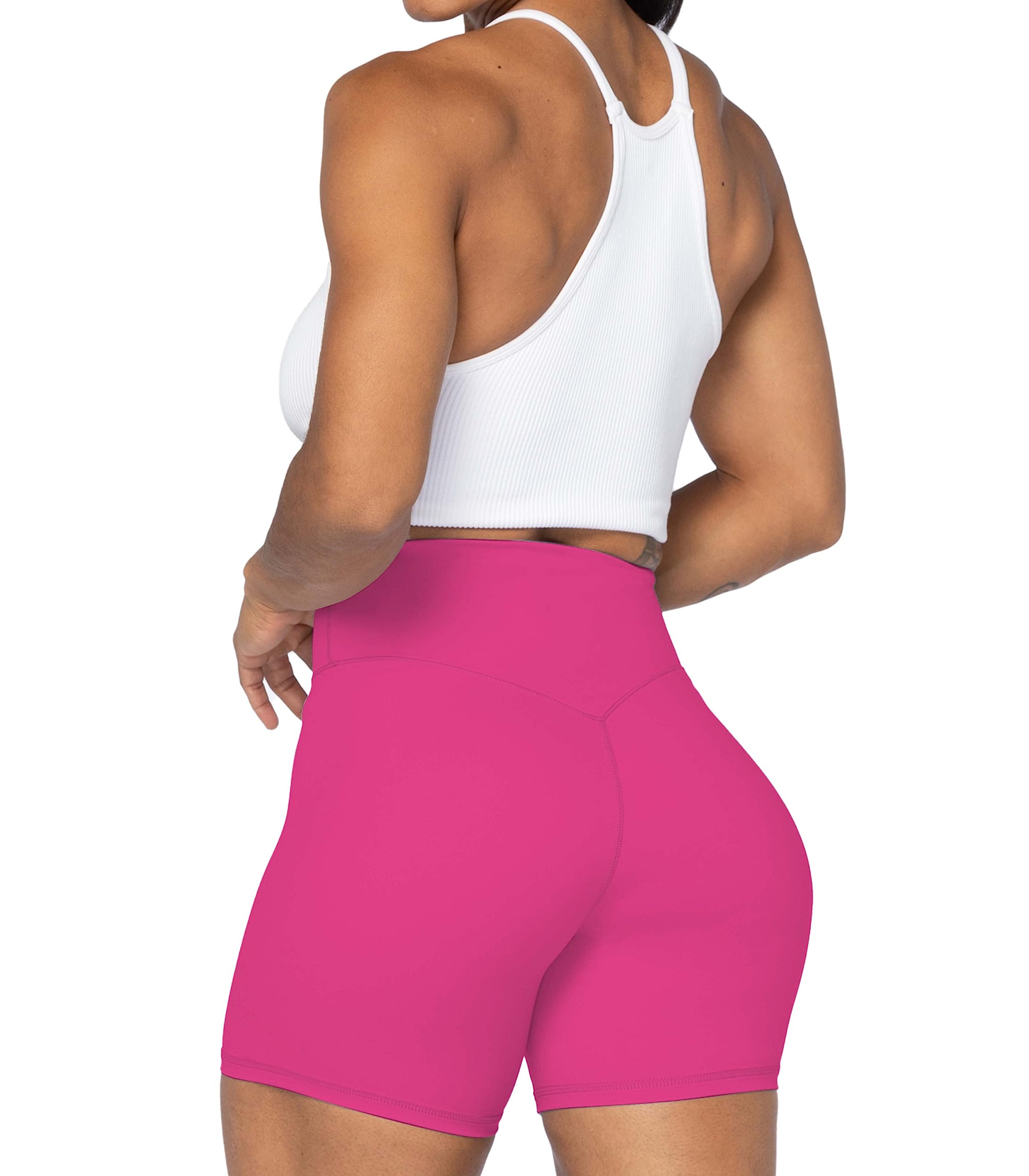 Sunzel Women's Biker Shorts in High Waist Tummy Control with No Front Seam 5" Hot Pink Medium
