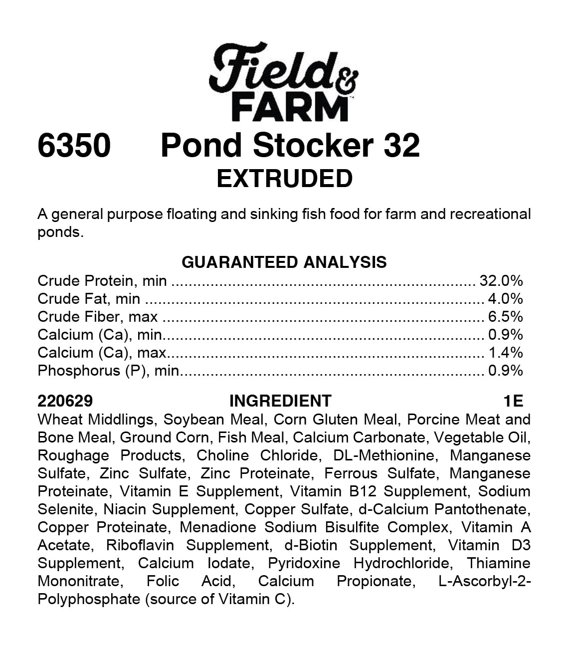 KENT Field and Farm Fish Feed, Pond Stocker 32, High Protein, Ruminant Meat-Free, Bone Meal-Free, Fixed Ingredient Formula, Ideal for Bass, Bluegill and Catfish, 25 Pound Bag
