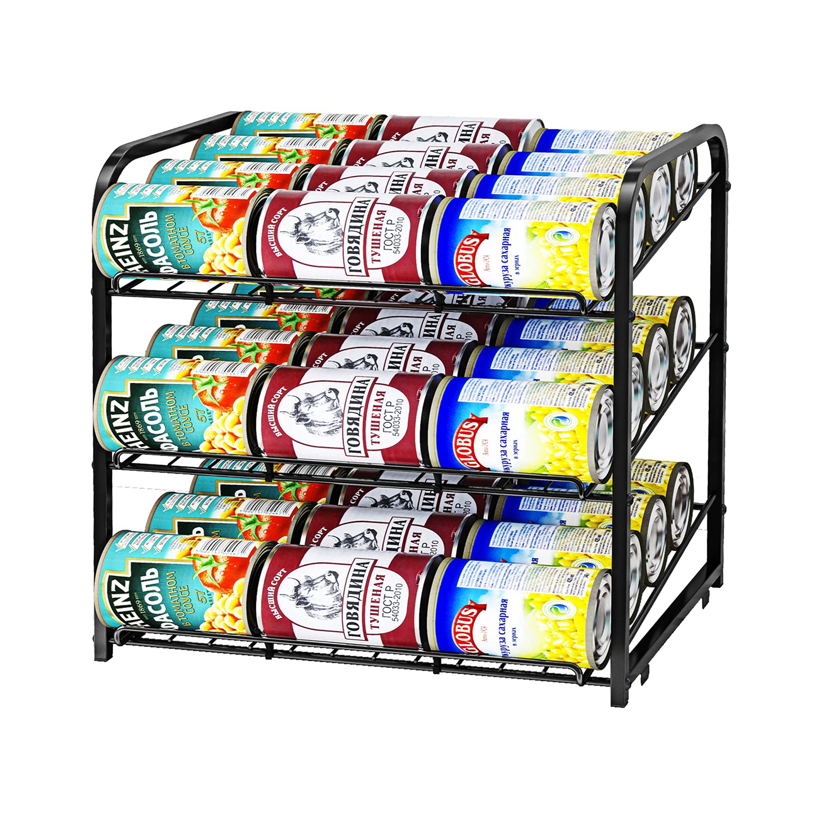 AIYAKA 3 Tier Stackable Can Rack Organizer,for food storage,kitchen cabinets or countertops,Storage for 36 cans,2-piece,silver