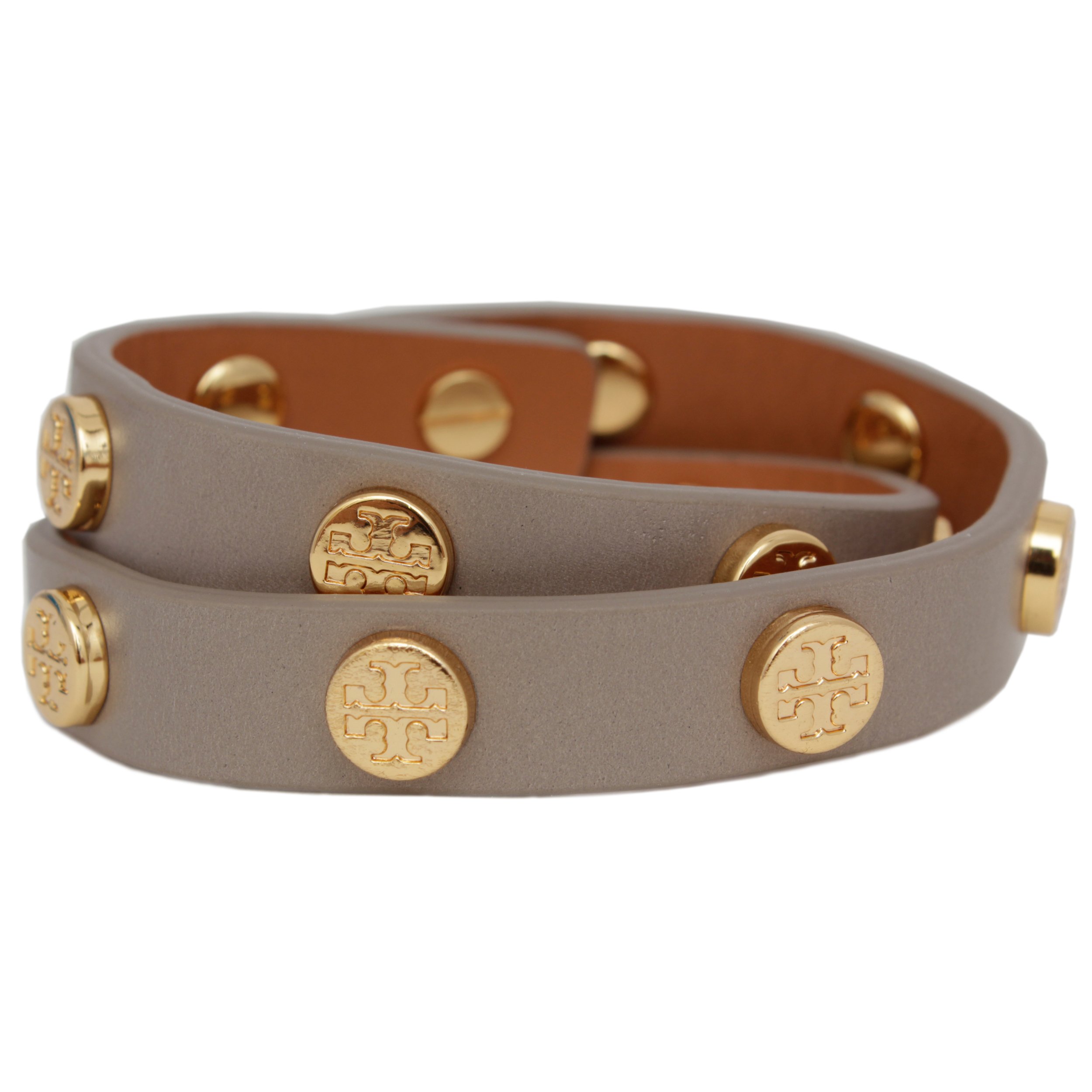 Tory Burch Bracelet Double Wrap Logo TB Leather Studded (French Gray)
