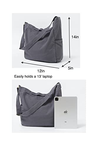 Jeelow 20oz Washed Canvas Tote Shoulder Crossbody Bags Purse Handbag For Men & Women Adjustable Strap