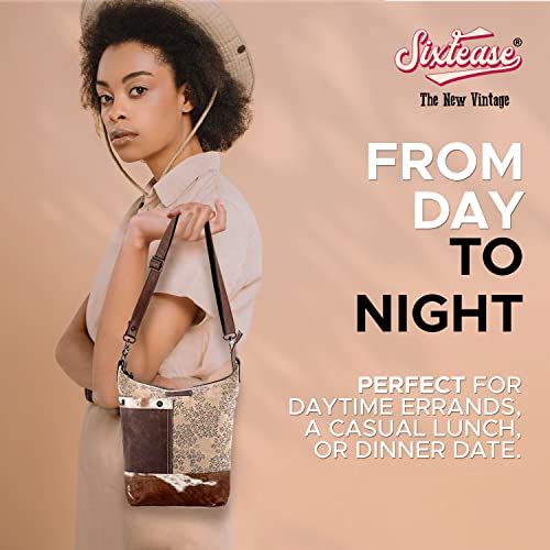 SIXTEASE Womens Shoulder Bag Vintage Style Shoulder Bags for Women - Made with Genuine Leather, Upcycled Canvas, or Hair On - Handmade, Adjustable Strap, Brass and Zinc Hardware - Style Bites