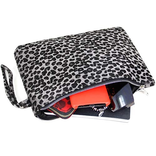 by you Women Faux Fur animal Leopard Print Clutch Pouch Wristlet Purse Bag (Leopard - Grey)