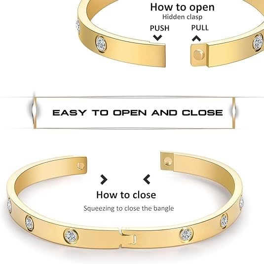 PDWZNBA 18K Gold Plated Love Friendship Bracelets with CZ Stones Trendy Stainless Steel Bangle Jewelry