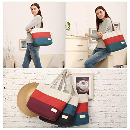 ArcEnCiel Canvas Shoulder Handbag for Women Tote Bag Purse with Zipper Hobo Bags (Blue&Black)