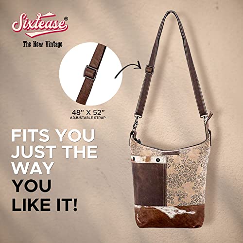 SIXTEASE Womens Shoulder Bag Vintage Style Shoulder Bags for Women - Made with Genuine Leather, Upcycled Canvas, or Hair On - Handmade, Adjustable Strap, Brass and Zinc Hardware - Style Bites