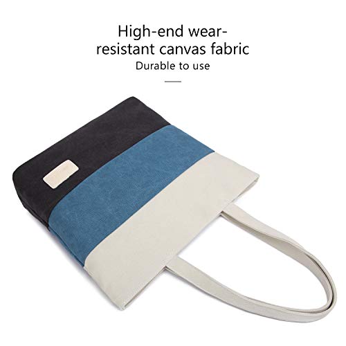 ArcEnCiel Canvas Shoulder Handbag for Women Tote Bag Purse with Zipper Hobo Bags (Blue&Black)