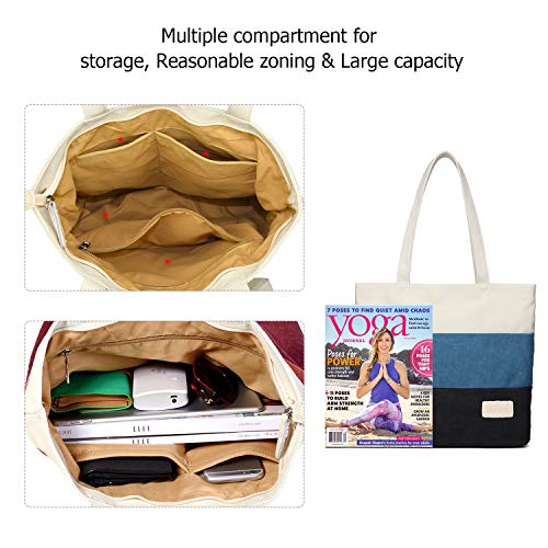 ArcEnCiel Canvas Shoulder Handbag for Women Tote Bag Purse with Zipper Hobo Bags (Blue&Black)