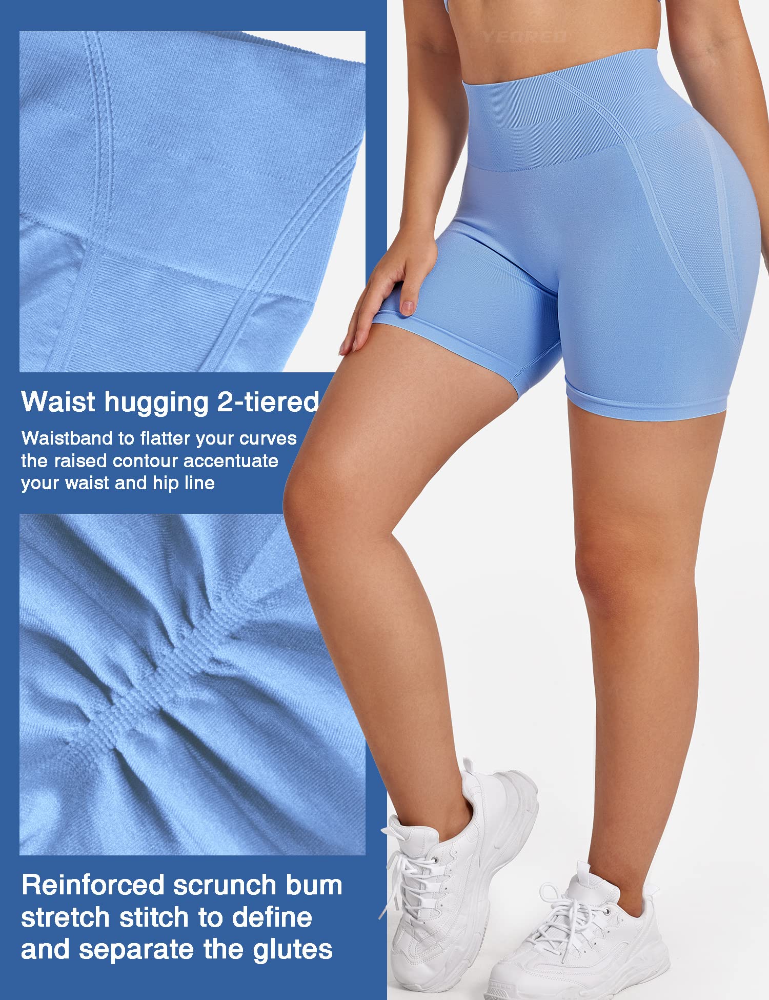 YEOREO Seamless Scrunch Workout Shorts for Women High Waisted Butt Lifting Gym Yoga Biker Shorts Light Denim S