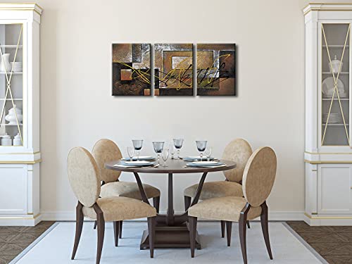 Pyradecor Modern 3 Piece Canvas Prints Abstract Brown Landscapes Pictures Paintings on Canvas Wall Art Work for Living Room Bedroom Kitchen Home Decorations