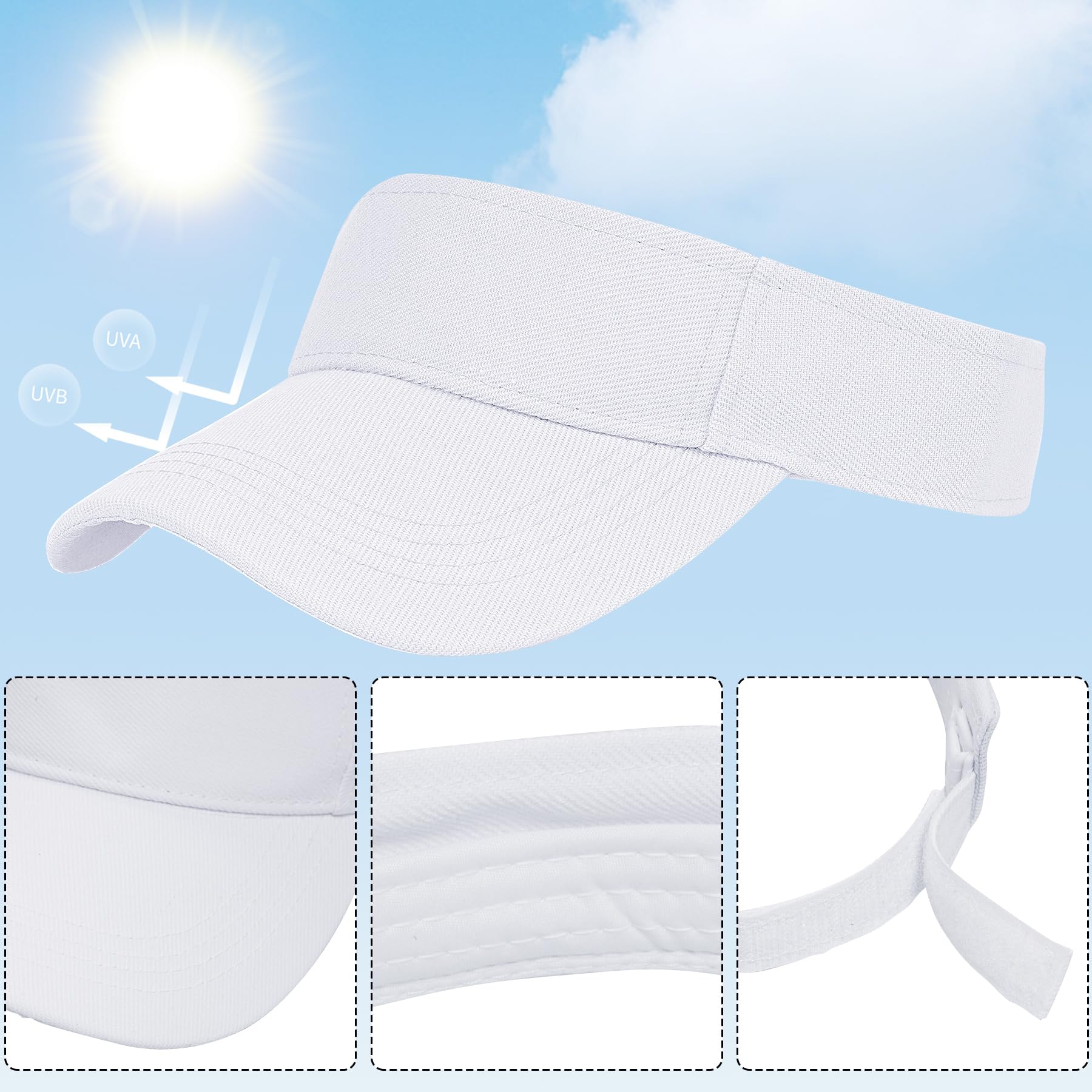 Marrywindix 1 Piece of White Sport Wear Athletic Visor Sun Sports Visor Hat Visor Adjustable Cap for Women and Men (One Size)