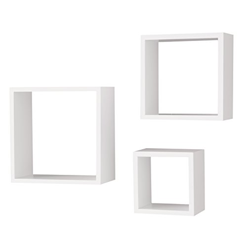 Wallniture Compact Living Room Decorative Display Cubes Floating Shelves Set of 3 White