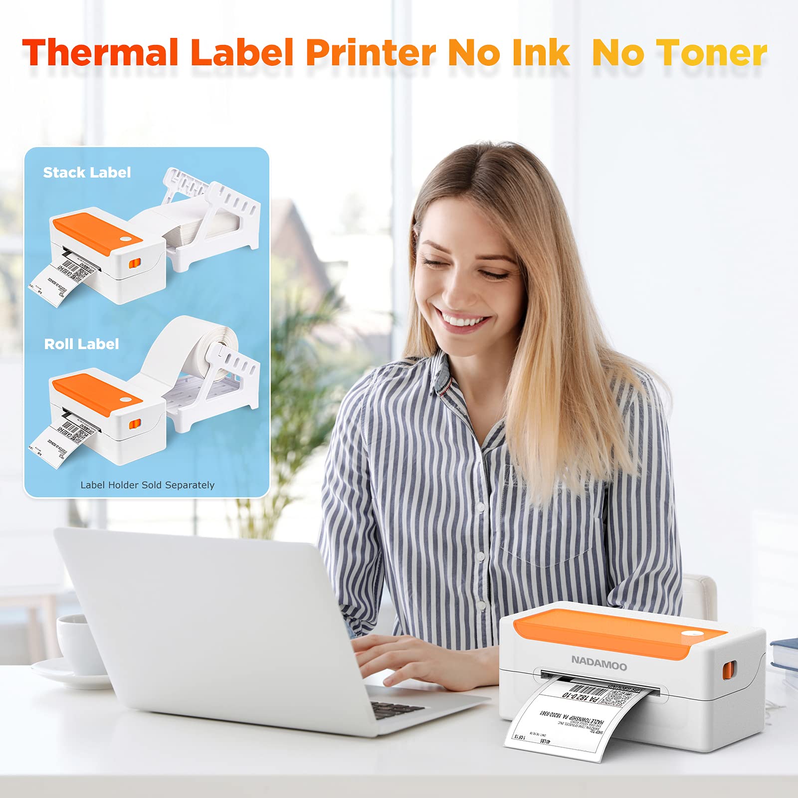 NADAMOO Thermal Label Printer, 4x6 Thermal Shipping Label Printer, High Speed Commercial Direct Thermal Label Maker, Support Windows Mac, Compatible with Shopify, Ebay, Amazon, USPS, UPS,FedEx