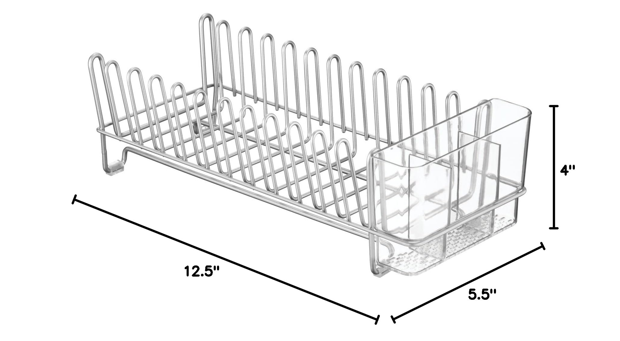mDesign Steel Compact Modern Dish Drying Rack with Removable Cutlery Tray, Caddy - Dish Drainer, Dish Rack for Kitchen Counter, Sink - Holds Dishes, Utensil, Board - Concerto Collection - Chrome/Clear
