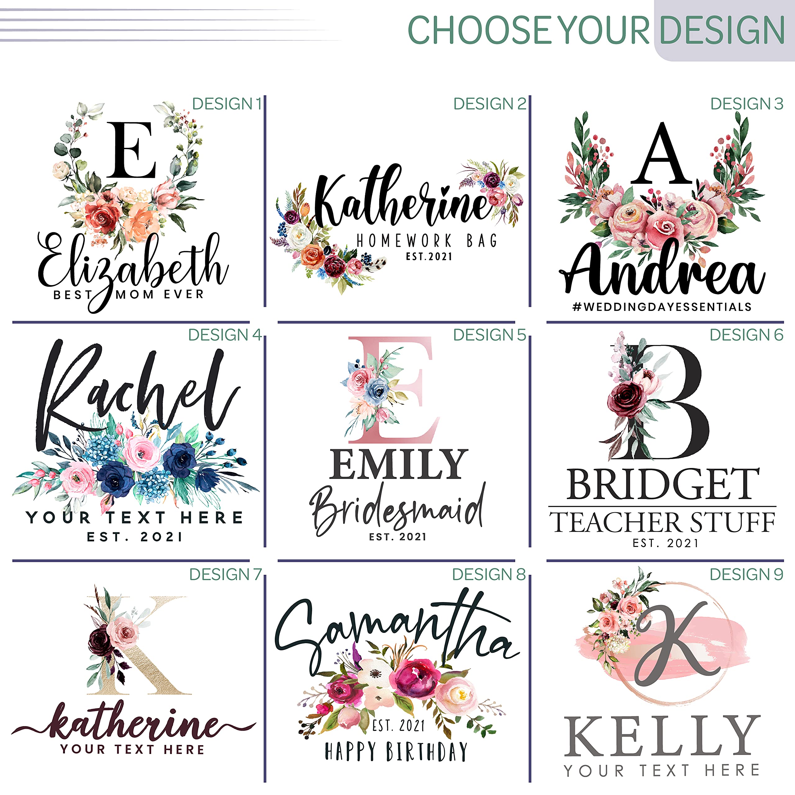 Personalized Floral Tote Bags Gift for Women w/Name Text Date - Customized Totes Bag for Beach Wedding Travel Work - Custom Flower Shoulder Bag - Custom Bachelorette Bridal Shower Birthday Gifts C1