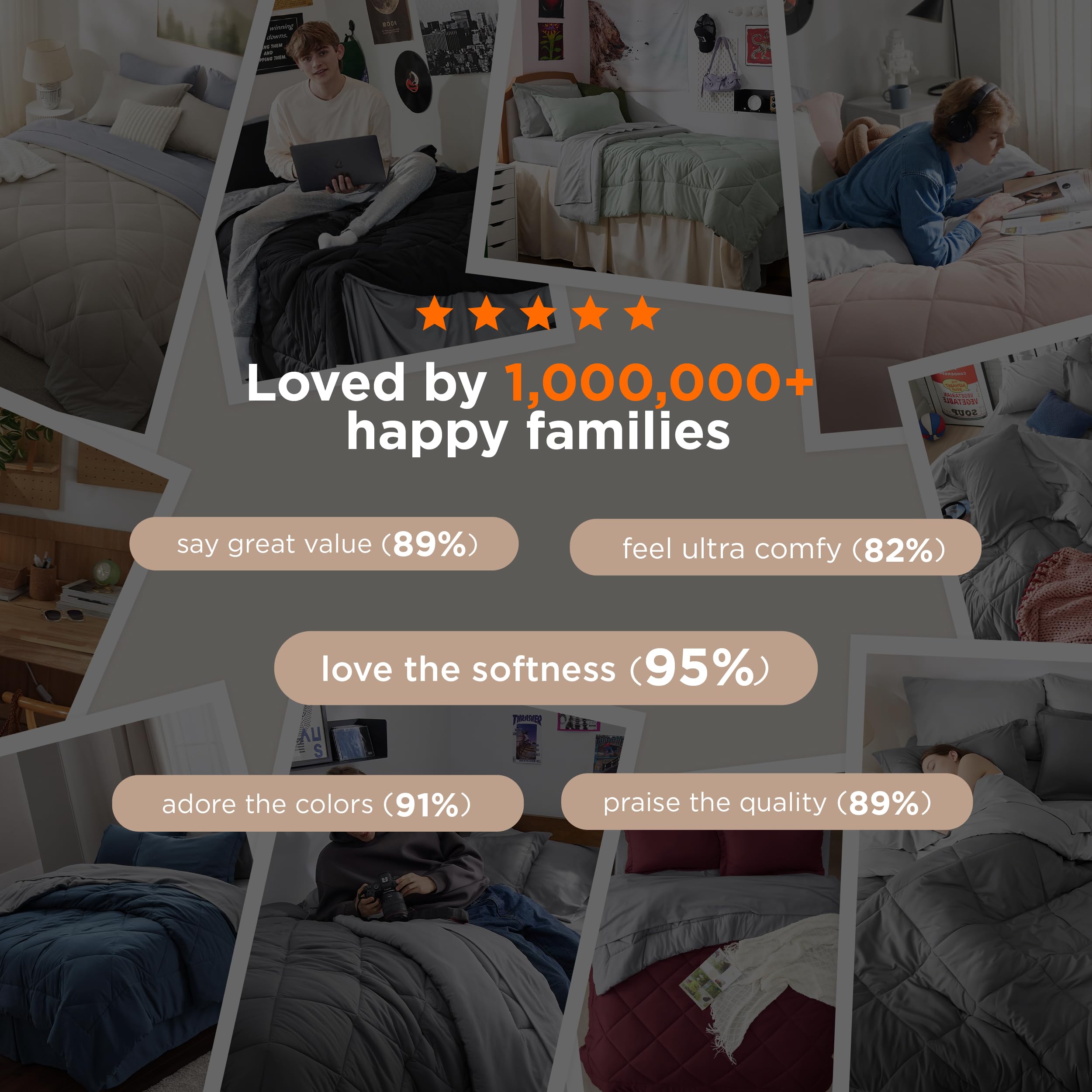 BEDSURE Queen Comforter Set - 7 Pieces Reversible Queen Bed Set Bed in a Bag with Comforters Queen Size, Sheets, Pillowcases & Shams, Grey Bedding Sets