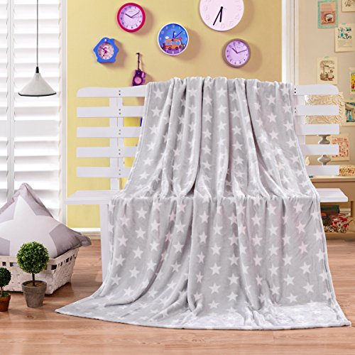 HYSEAS Flannel Fleece Star Throw Blanket Grey - Soft Plush Cozy Fuzzy Microfiber Blanket for Couch, Bed, Chair, Sofa - All Seasons Lightweight - 50x60 Inch
