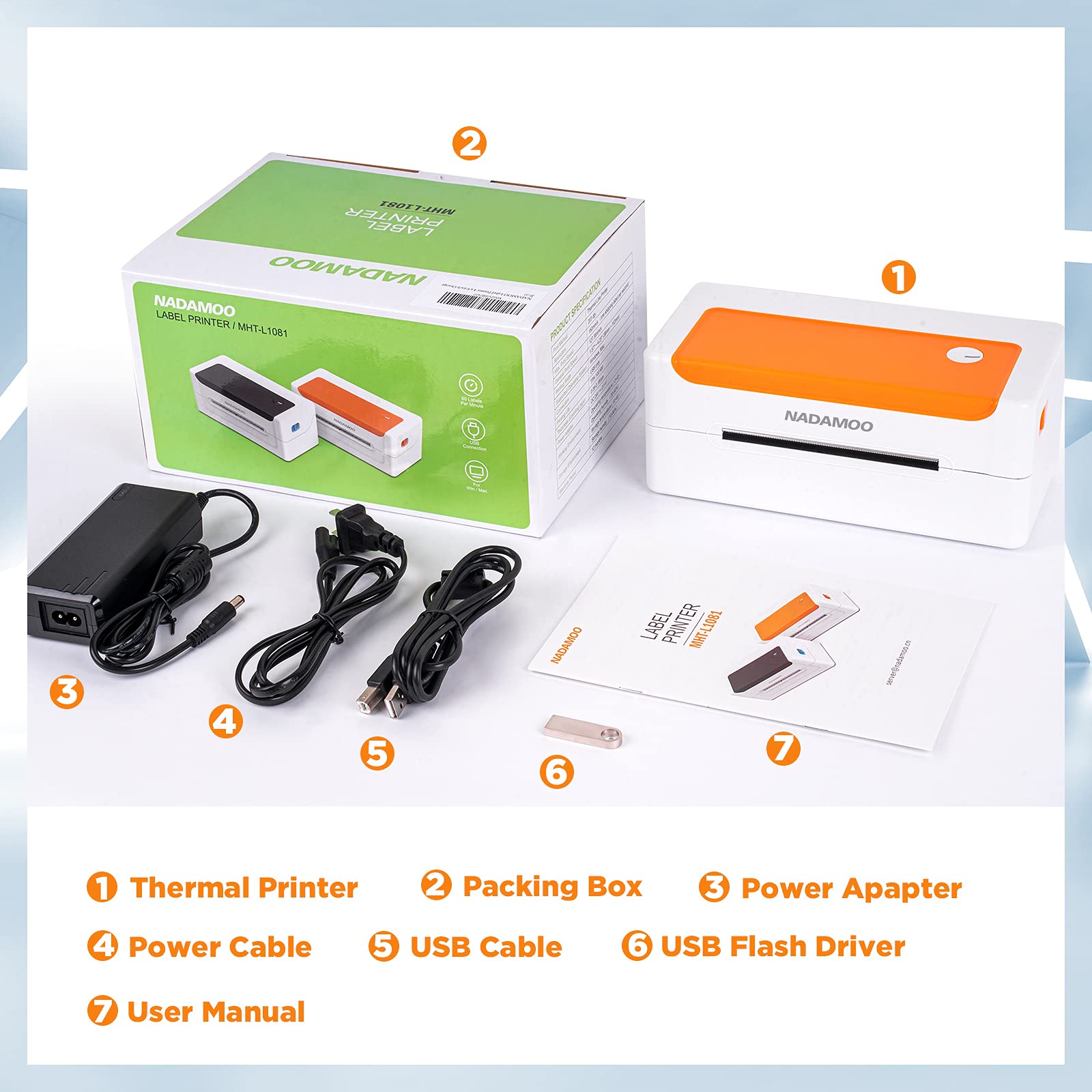 NADAMOO Thermal Label Printer, 4x6 Thermal Shipping Label Printer, High Speed Commercial Direct Thermal Label Maker, Support Windows Mac, Compatible with Shopify, Ebay, Amazon, USPS, UPS,FedEx