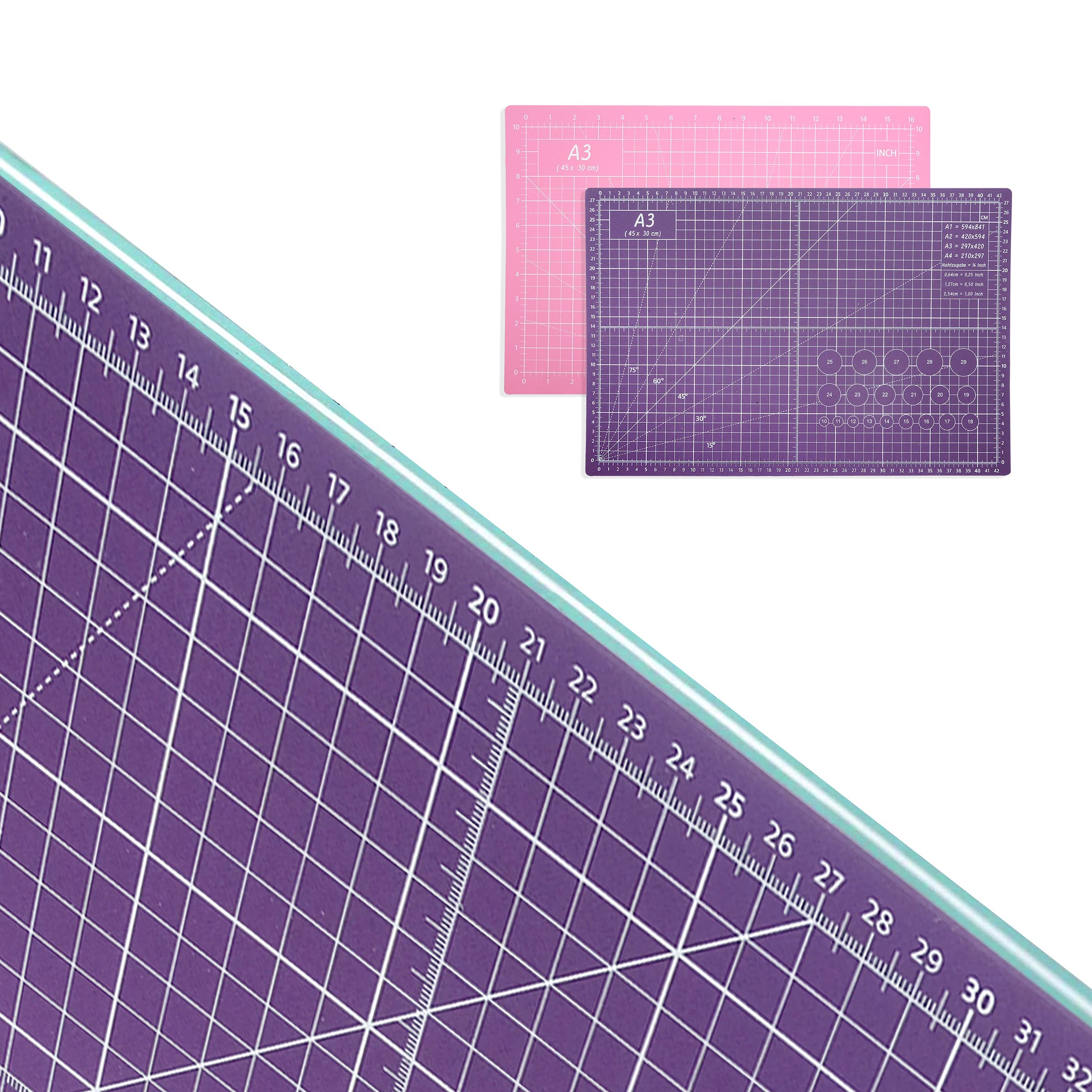 Self Healing Cutting Mat 18"x12" Non-Slip PVC Double Sided 5-Ply A3 Art Craft Rotating Mat, Rotary Cutting Mat for Quilting, Sewing Crafts Hobby Fabric Precision Scrapbooking Project(Pink/Purple)