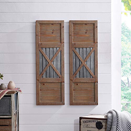 FirsTime & Co. Raleigh Shutter Wall Plaque Set, 36"H x 12"W, Natural, Antique Silver,70039