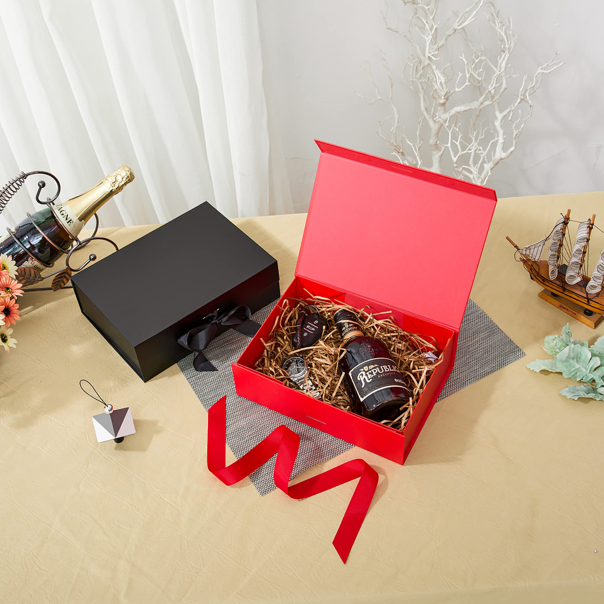 10.5" Large Gift Box with Magnetic Lid and Ribbon for Christmas,Valentine's day,Birthdays, Bridal Gifts,Weddings,DIY and so on (Large, Red)