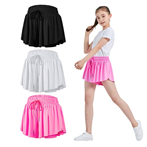 Flowy Girls Shorts Gym Yoga Athletic Workout Running Teens Cheer Dance Women Cute Tennis Skirt Comfy Lounge Preppy Trendy Clothes Summer(Black White hot Pink,2XS)