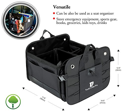 TrunkCratePro car storage organizer, trunk organizer for car, suv, jeep, jeep, truck, rv, auto - Premium Multi Compartments Collapsible car organizer, gifts & car accessories for women, men (Regular, Black) 23.6" (L) x14.6" (W) x12.5" (H)